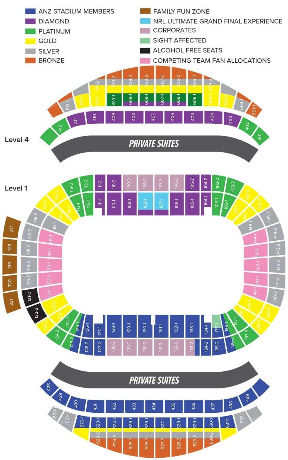 Accor Stadium Seating Plan with Seat Numbers and Rows, Parking