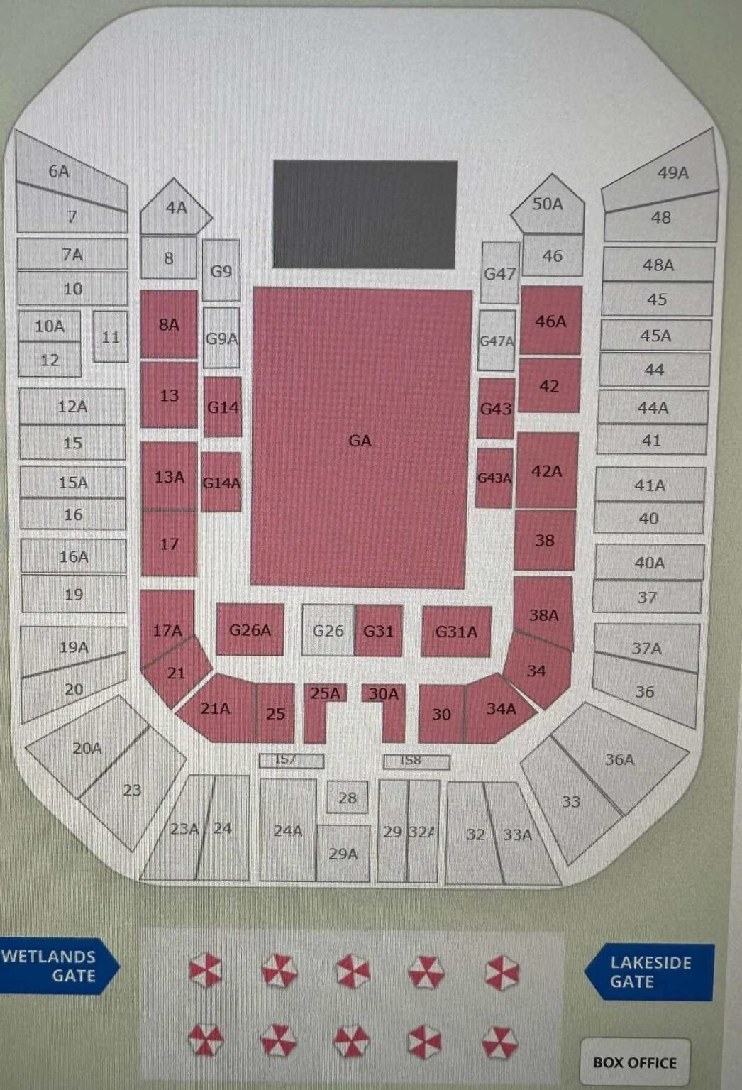 Brisbane Showgrounds Seating Plan with Seat Numbers and Rows