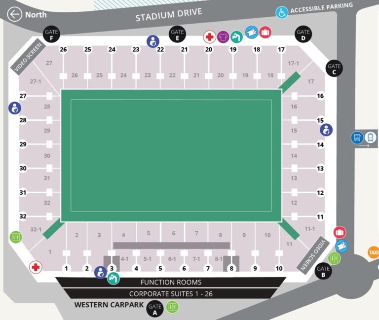Robina Cbus Super Stadium Seating Plan with Seat Numbers and Rows