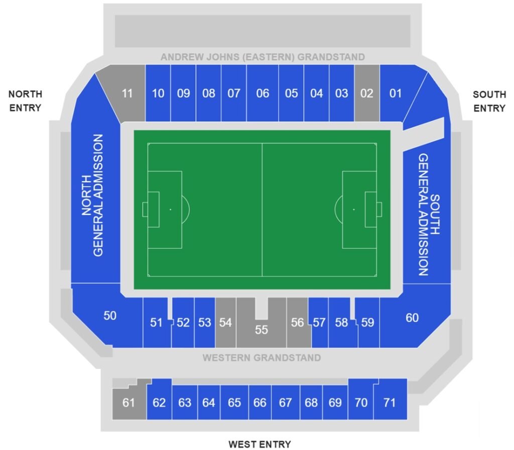 McDonald Jones Stadium Seating Plan with Seat Numbers and Rows