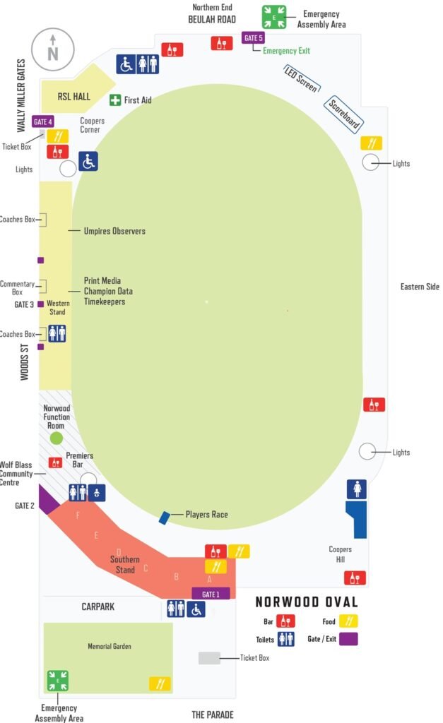 Coopers Stadium Seating Plan with Seat Numbers and Rows
