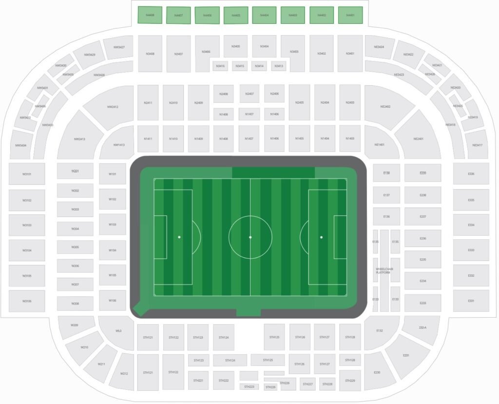 Old Trafford Seating Plan with Seat Numbers and Rows