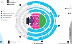 Optus Stadium Seating Plan with Seat Numbers and Rows, Parking