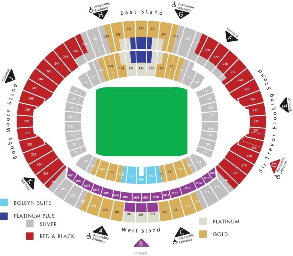 London Stadium Seating Plan with Seat Numbers and Rows