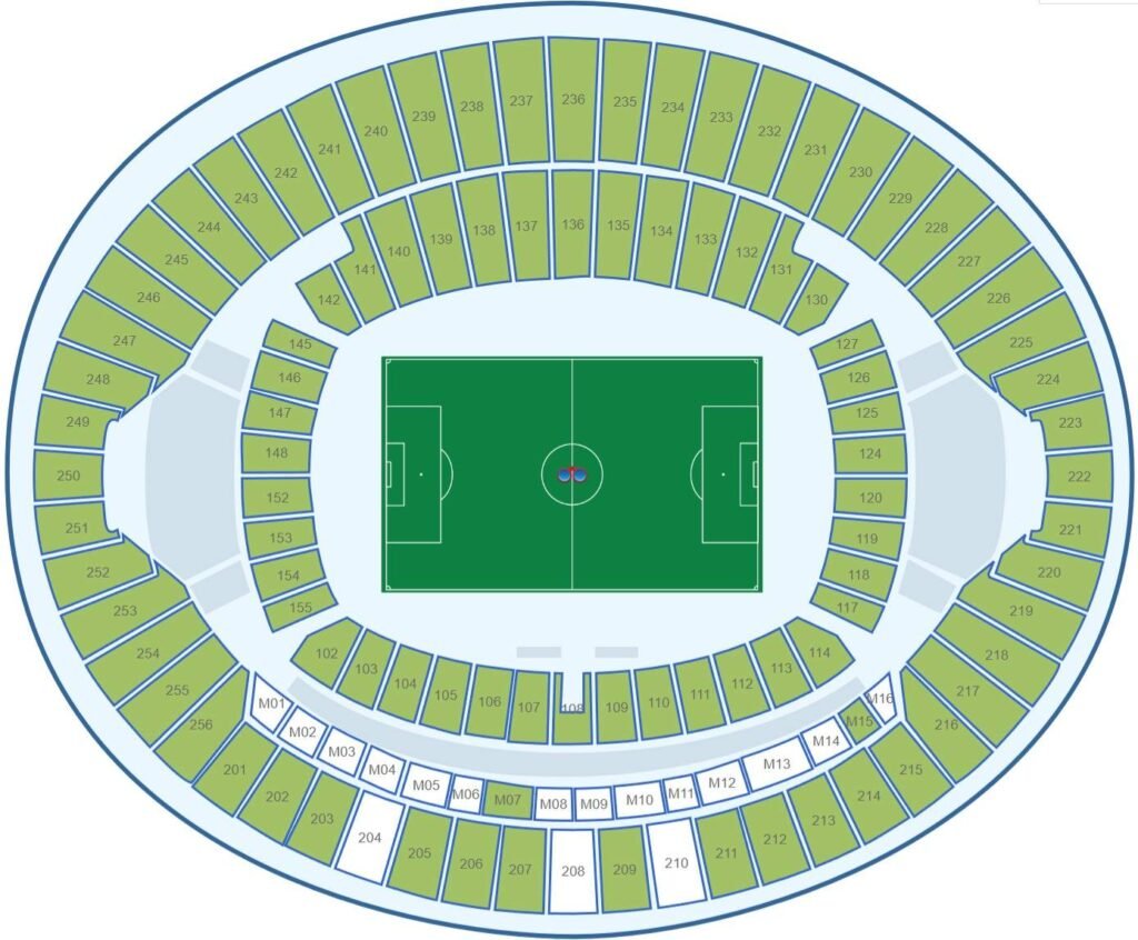 London Stadium Seating Plan with Seat Numbers and Rows