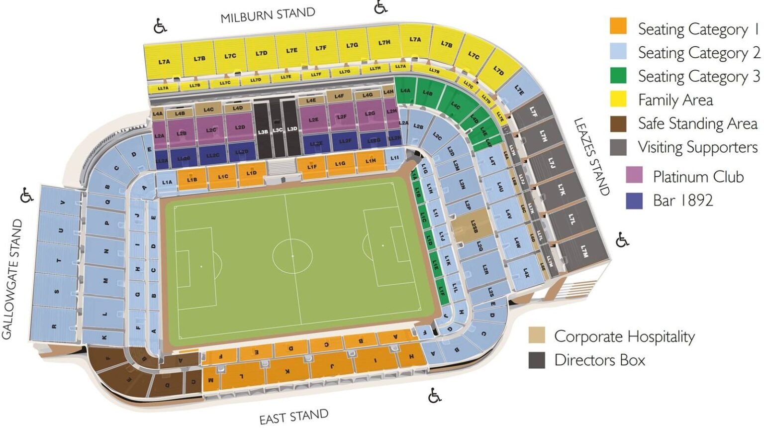 St James' Park Seating Plan with Seat Numbers and Rows
