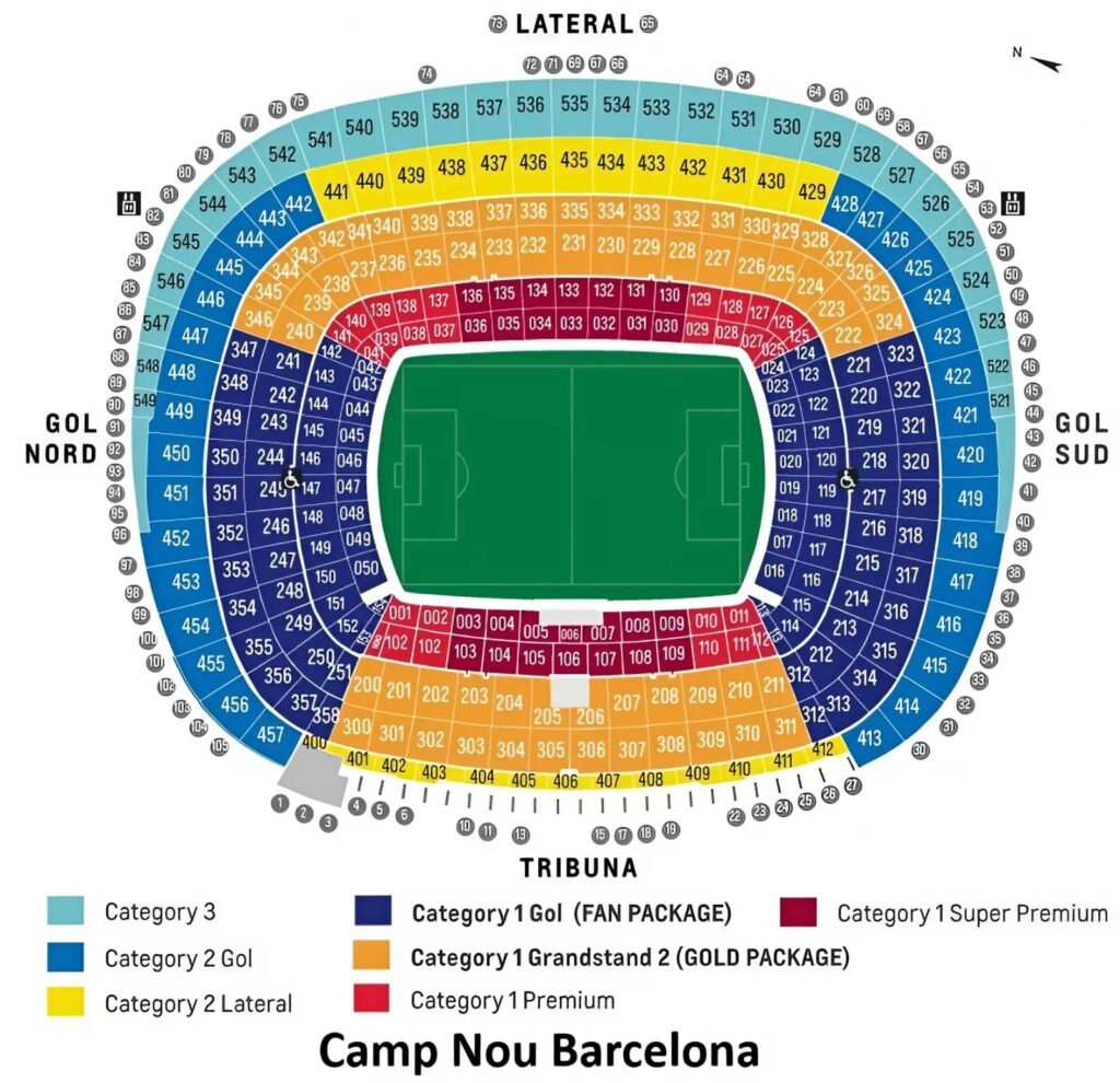 Camp Nou Seating Plan with Seat Numbers and Rows