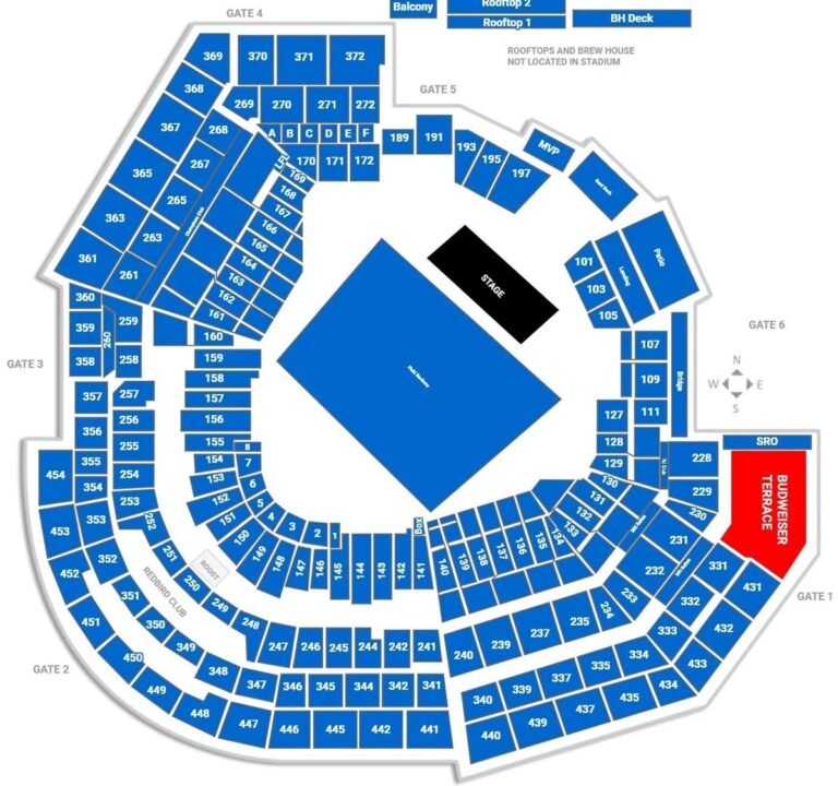 Busch Stadium Seating Chart with Seat Numbers and Rows