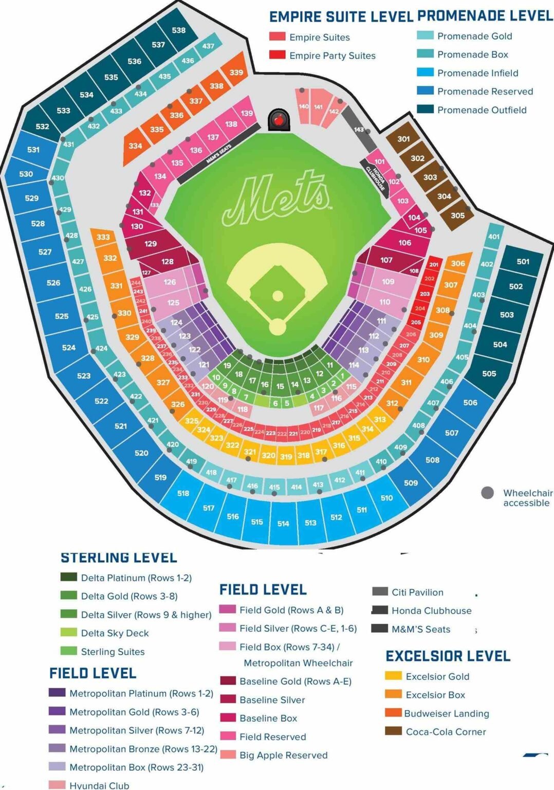 Citi Field Seating Chart with seat number and rows