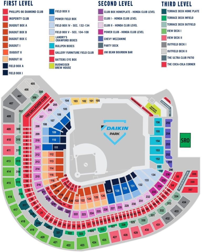Daikin Park Seating Chart with Seat and Row Numbers