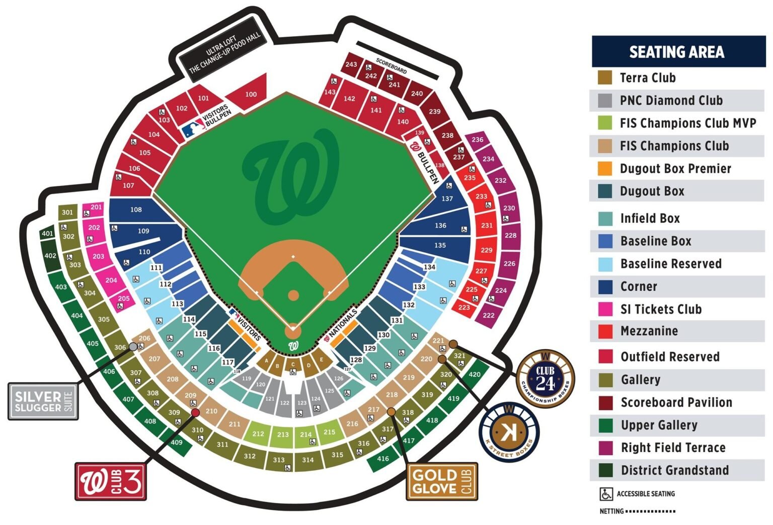 Nationals Park Seating Chart with Seat Number and Row