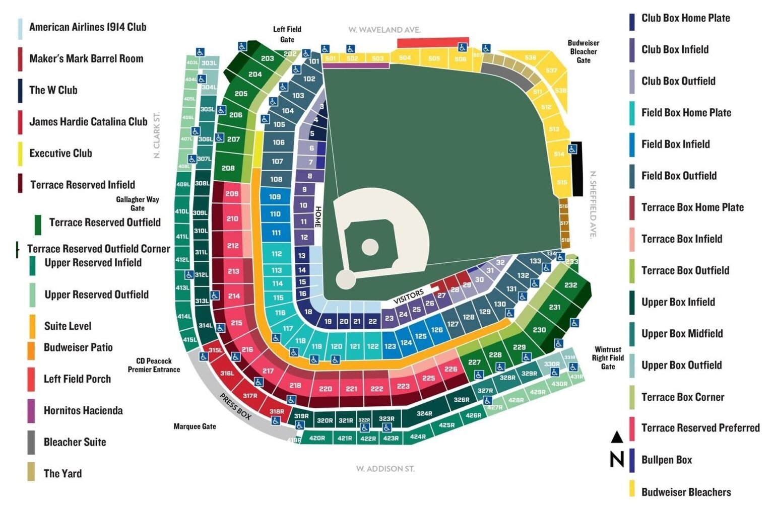 Wrigley Field Seating Chart with Seat Number and Row